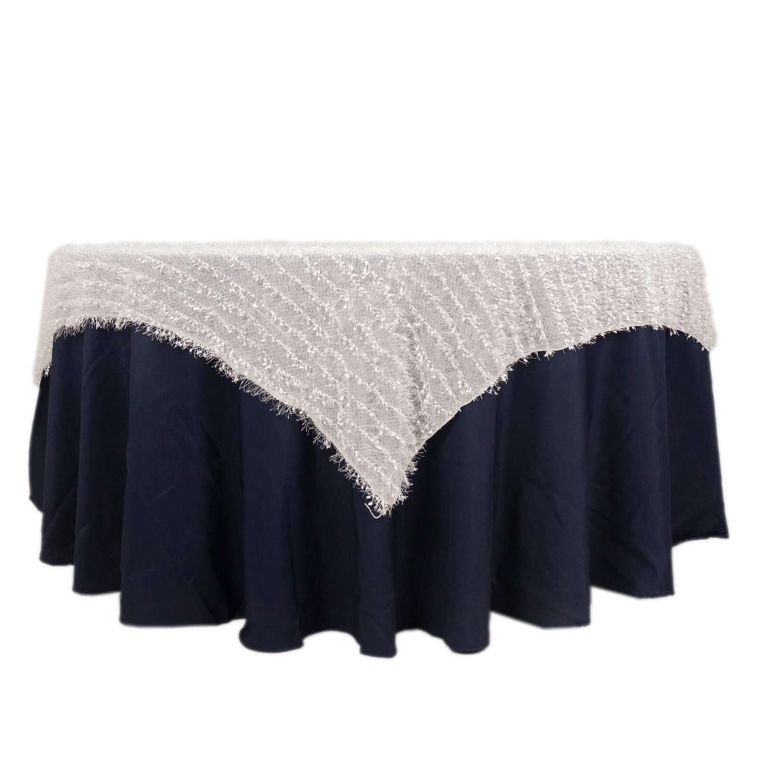 Fringe Shag Table Overlay 72"x72" White | eFavormart