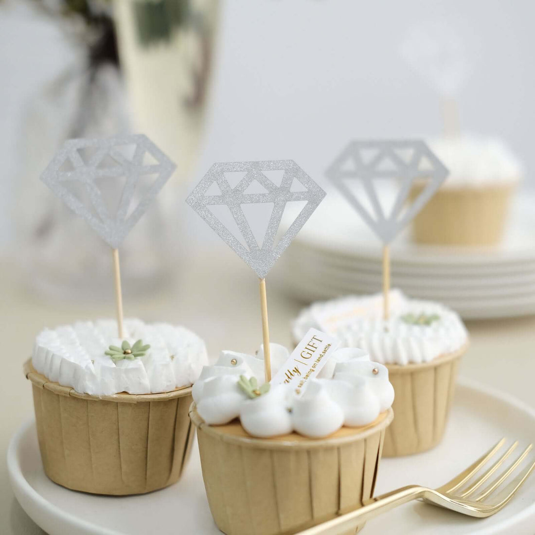 Cupcake Toppers Diamond Ring Silver | eFavormart