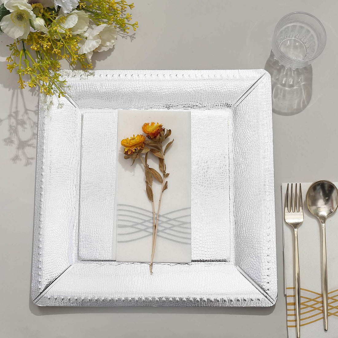 Paper Square Charger Plates 13" Silver | eFavormart