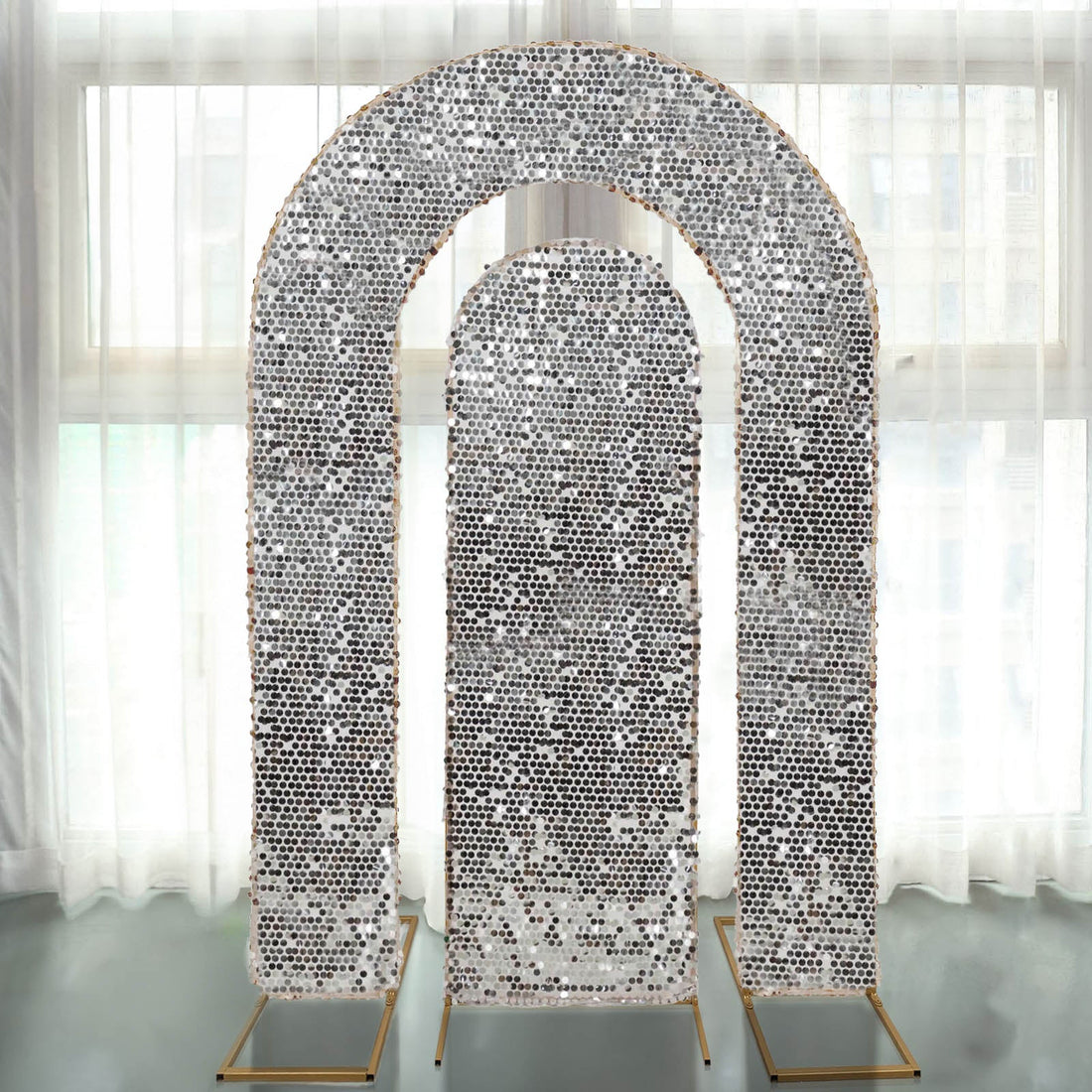 Silver Sequin Wedding Arch Covers 6ft, 8ft | eFavormart