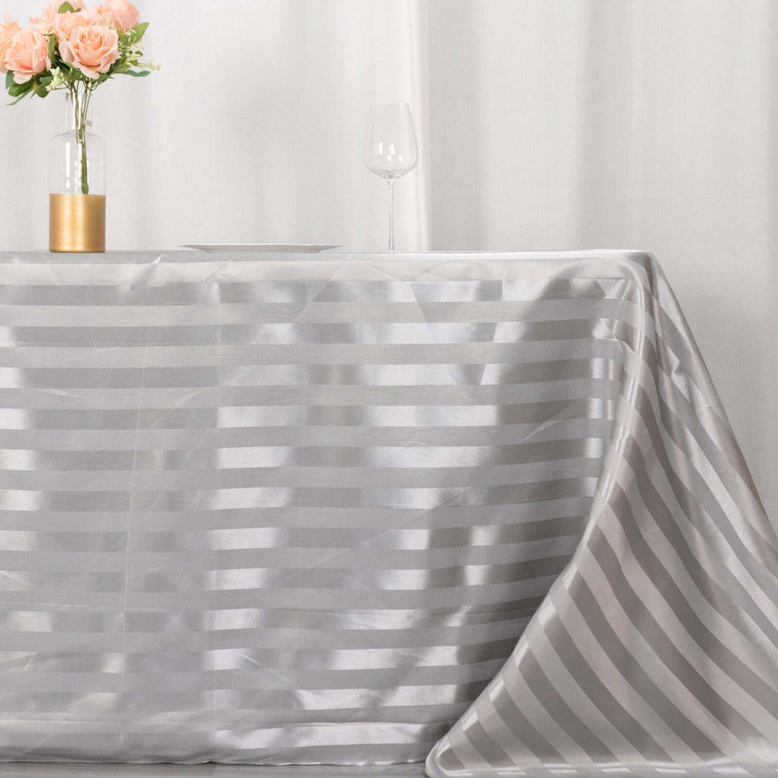 Satin Stripe Tablecloth 90"x132" Silver | eFavormart