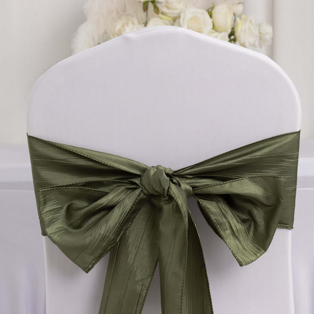 Accordion Taffeta Chair Sashes Dusty Sage Green 6"x106" | eFavormart