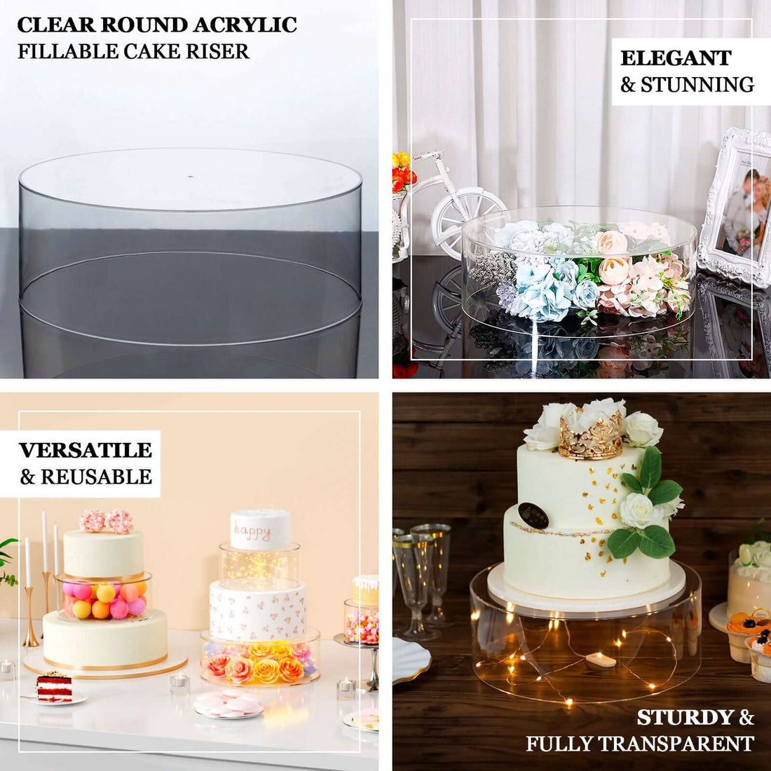 14" Silver Acrylic Cake Display Pedestal Riser | eFavormart