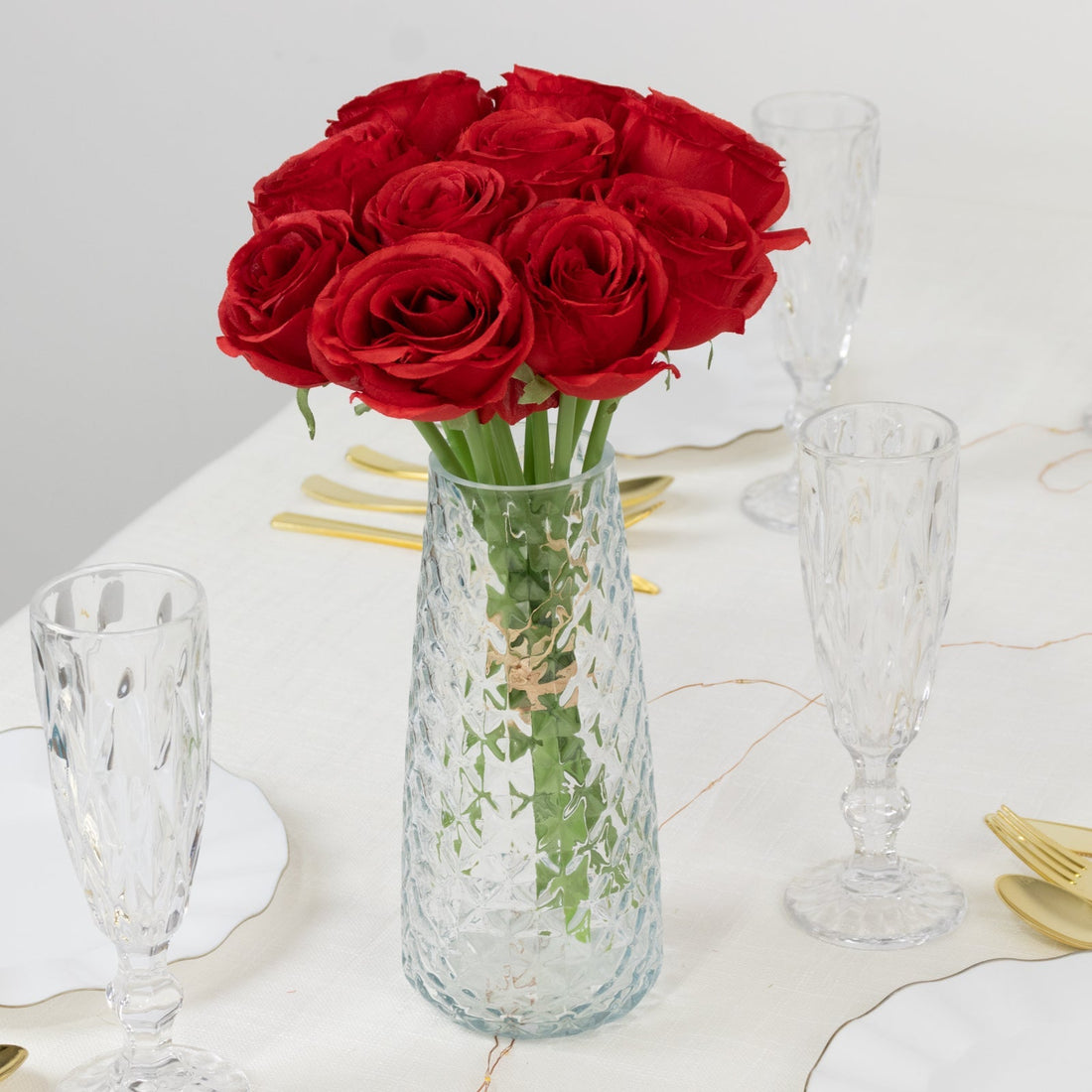 Red Silk Roses – 10 Pcs Artificial Flowers | eFavormart