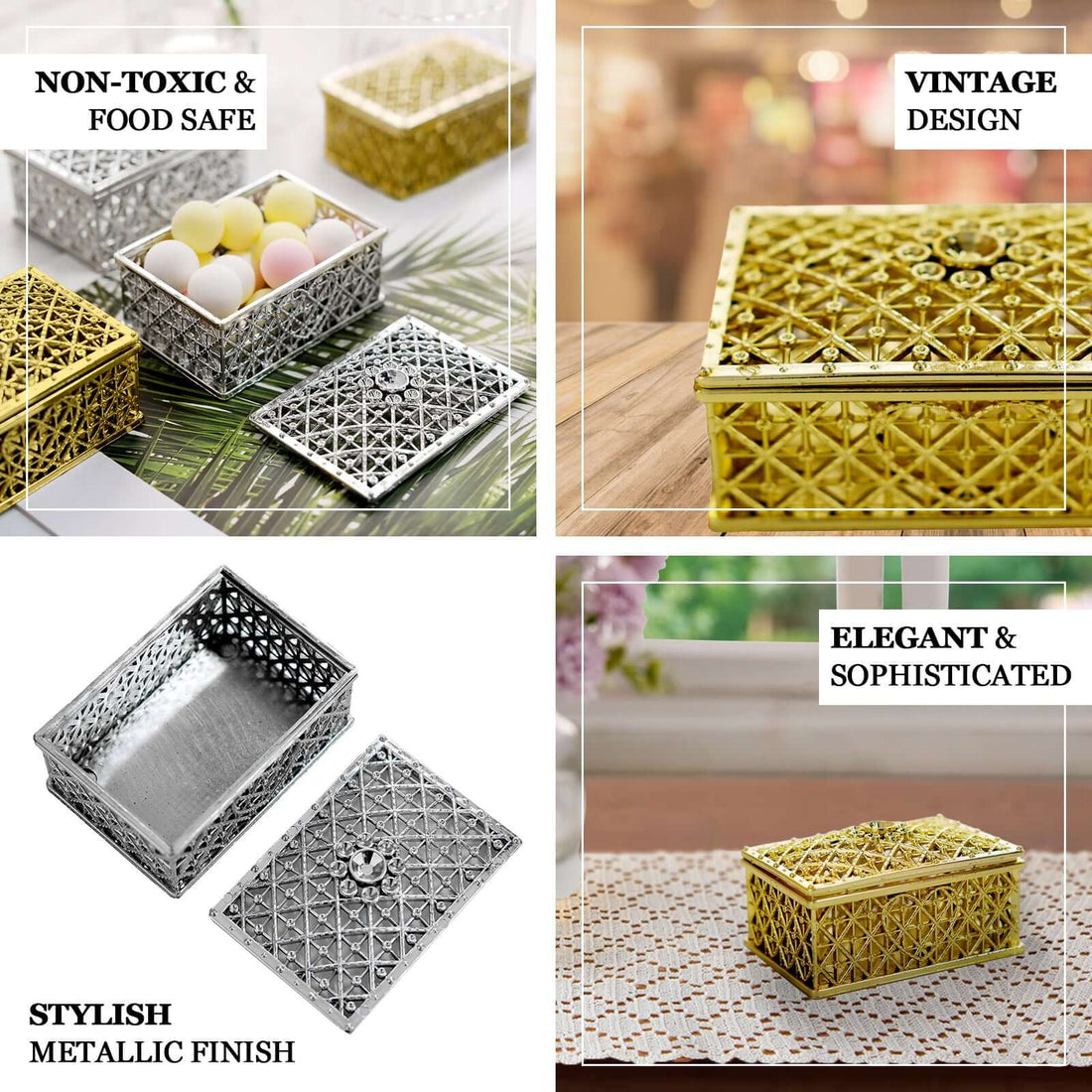 Plastic Vintage Rectangular Candy Containers 3" Gold | eFavormart