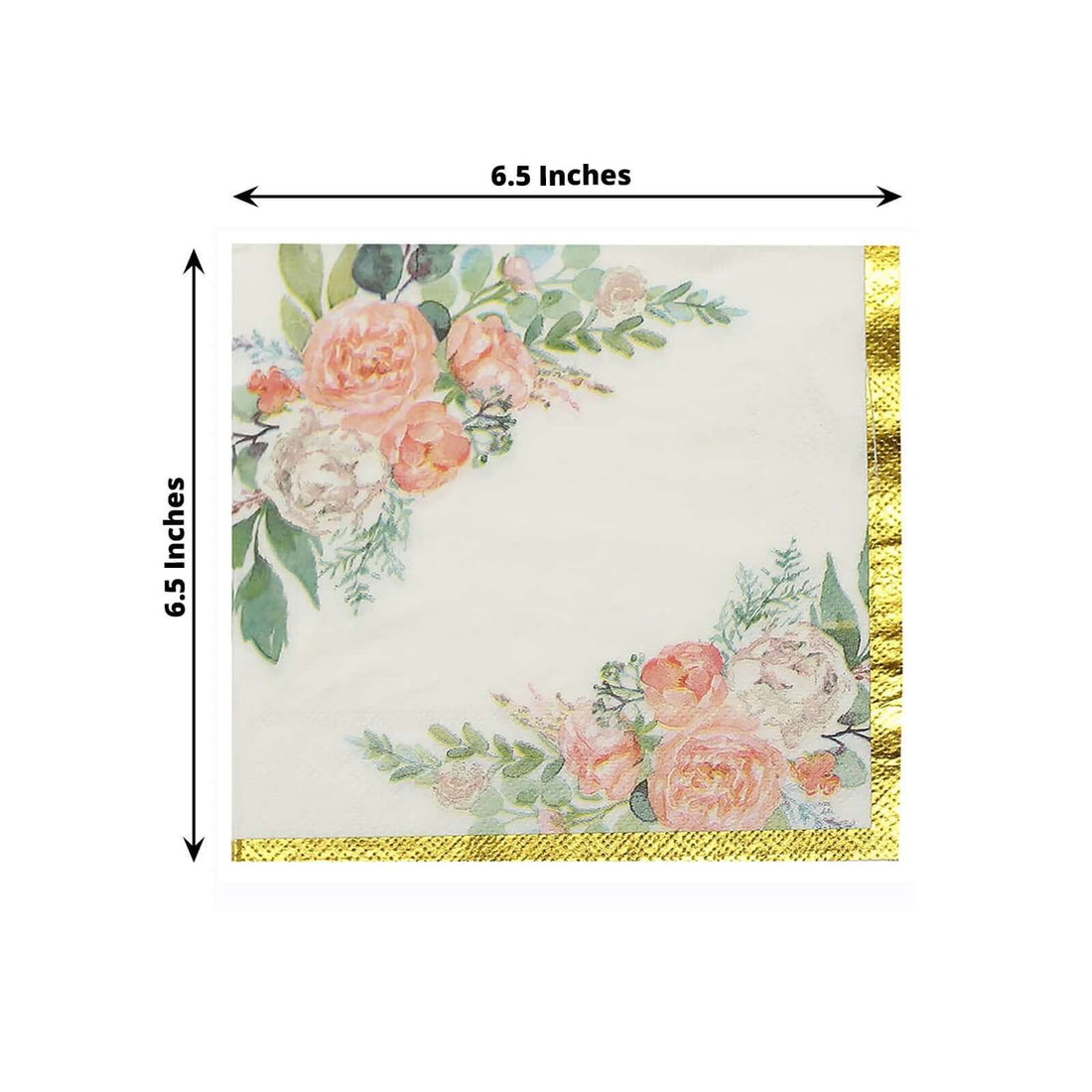 Paper Cocktail Napkins White w/ Pink Peony Floral 5