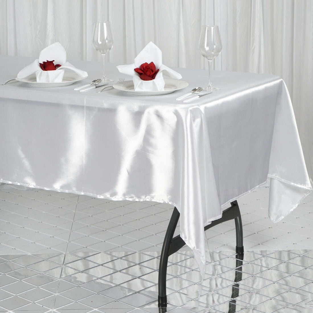 Satin Rectangle Tablecloth 60"x102" White | eFavormart