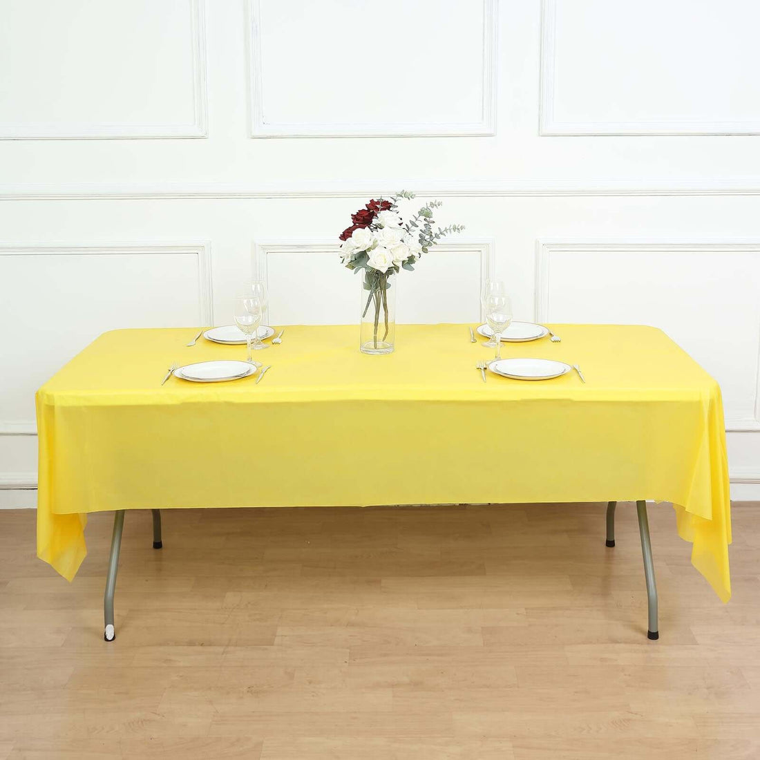 Plastic Rectangle Table Covers 54"x108" Yellow | eFavormart