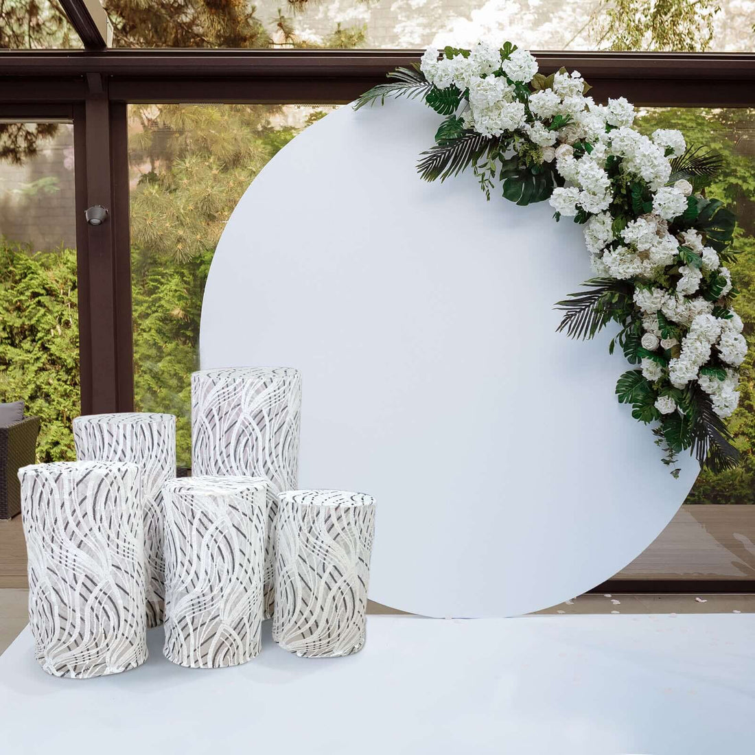 5 Fuchsia Wave Mesh Cylinder Pillar Prop Covers | eFavormart