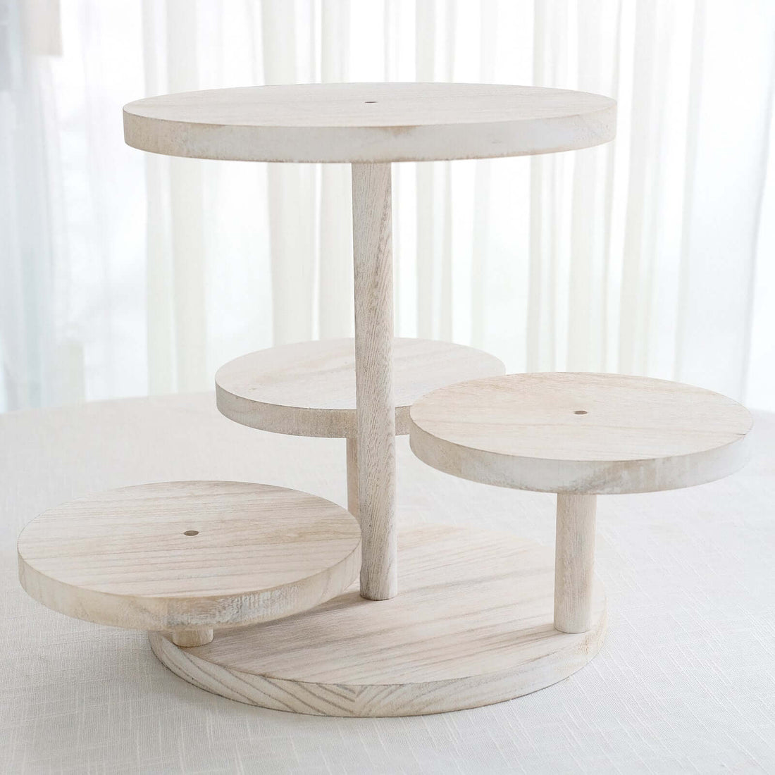4-Tier Wooden Cake Stand Whitewash 14" | eFavormart