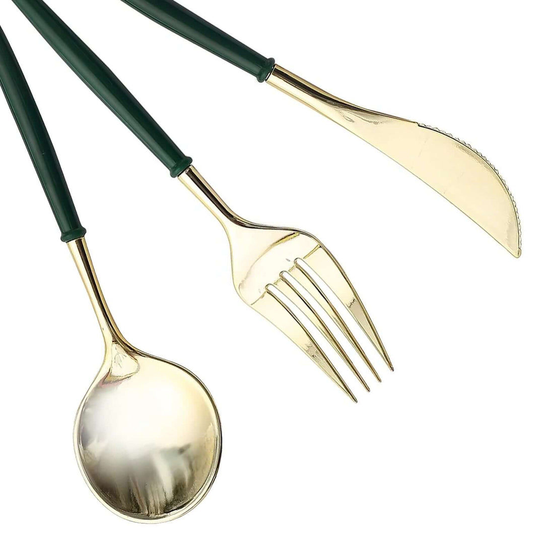 Disposable Flatware Set Metallic Gold/Emerald Green 8" | eFavormart