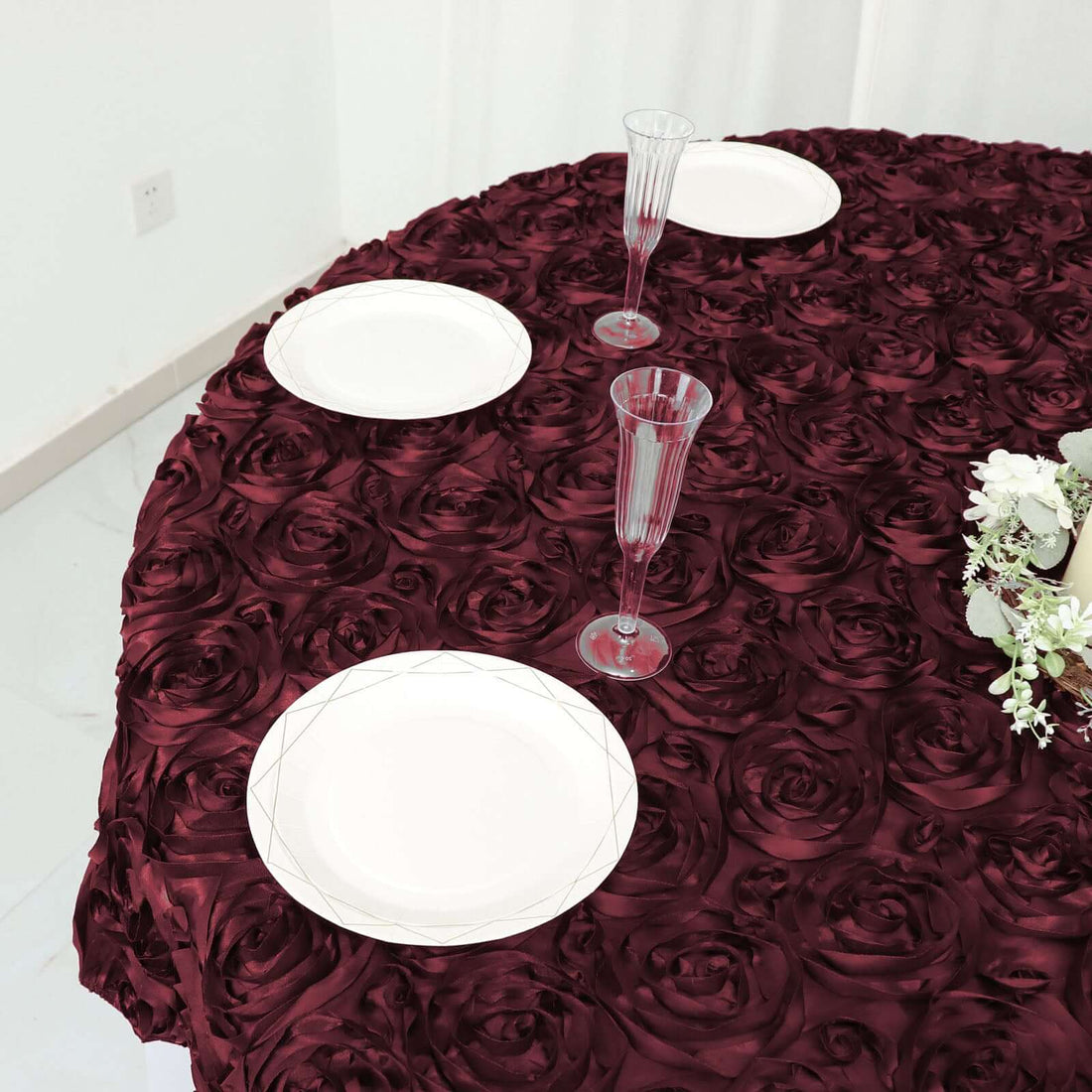 Rosette Satin Overlay 72"x72" Burgundy | eFavormart