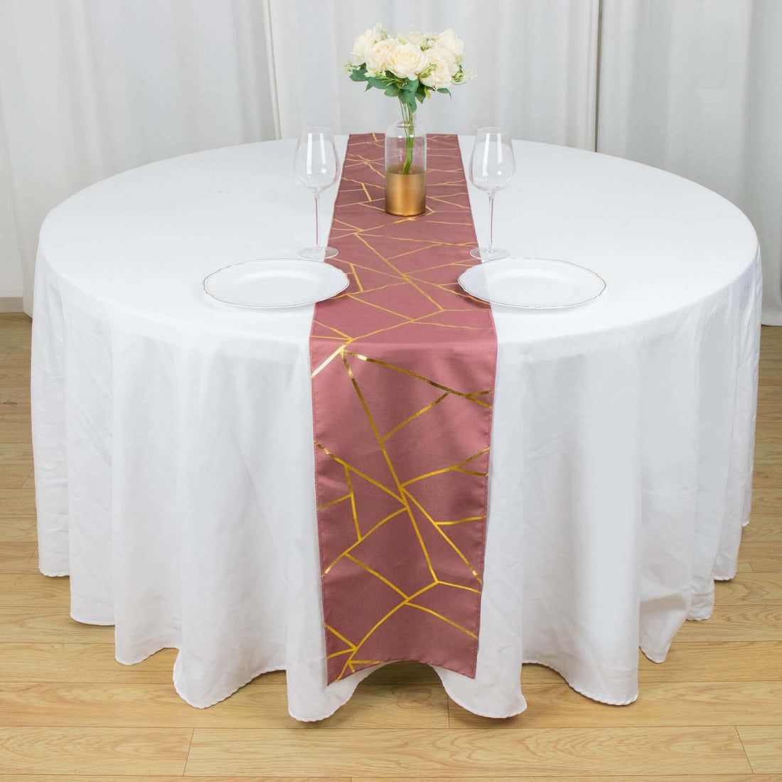 Geometric Polyester Table Runner 9ft Cinnamon Rose | eFavormart
