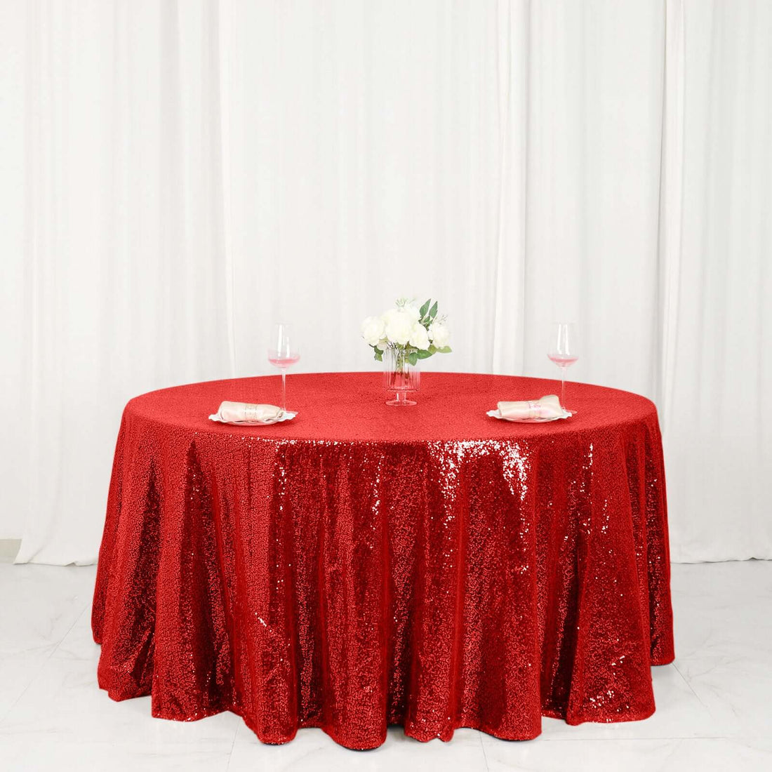 Sequin Round Tablecloth 120" Red | eFavormart