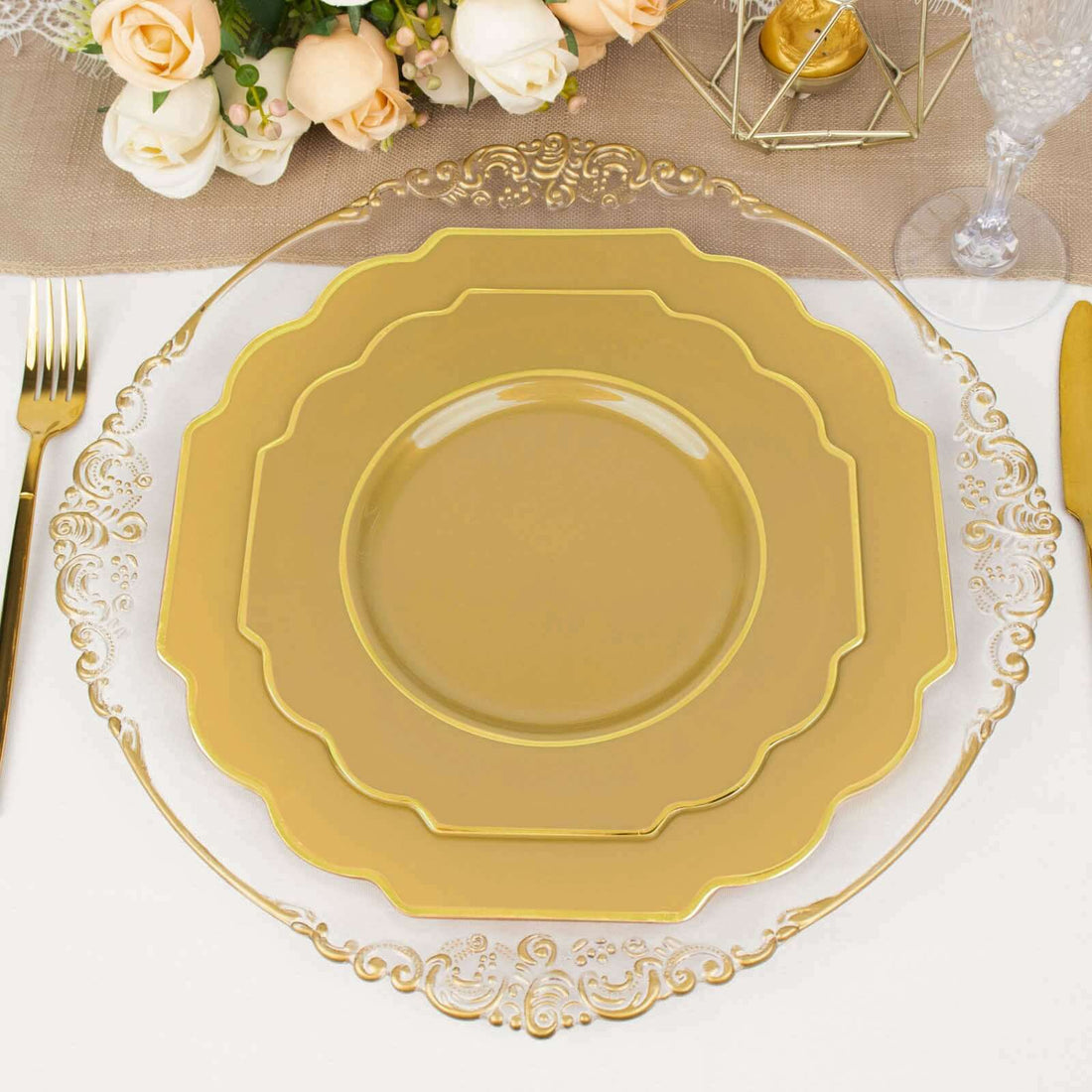Plastic Dessert Baroque Plates 8" Gold | eFavormart