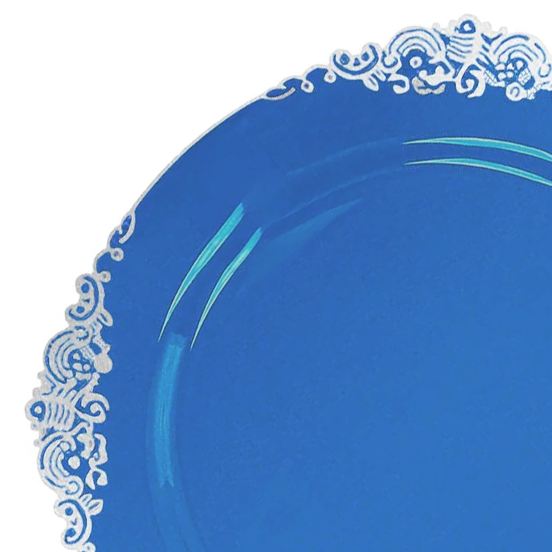 Embossed Rim Plastic Salad Plates 8" Navy Blue/Silver | eFavormart
