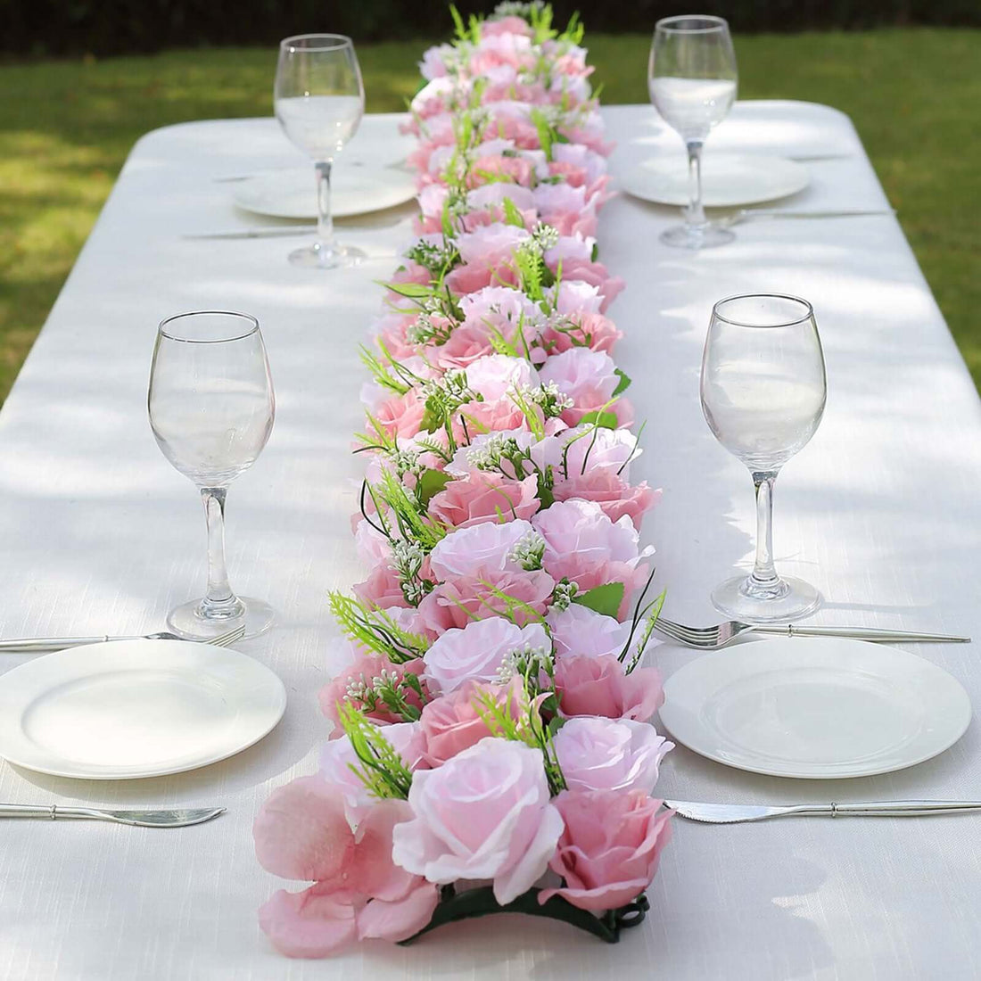 6-Pack Blush Silk Flower Panel Table Runner | eFavormart