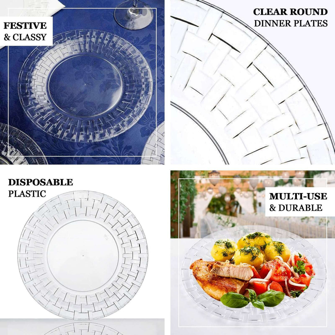 Plastic Dinner Plates 10" White Basketweave Rim | eFavormart