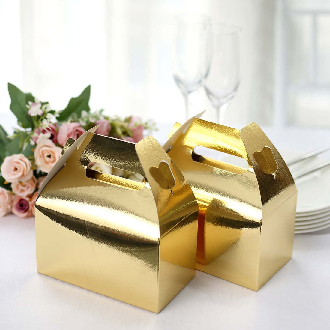 25-Pack Metallic Gold Gable Gift Boxes | eFavormart