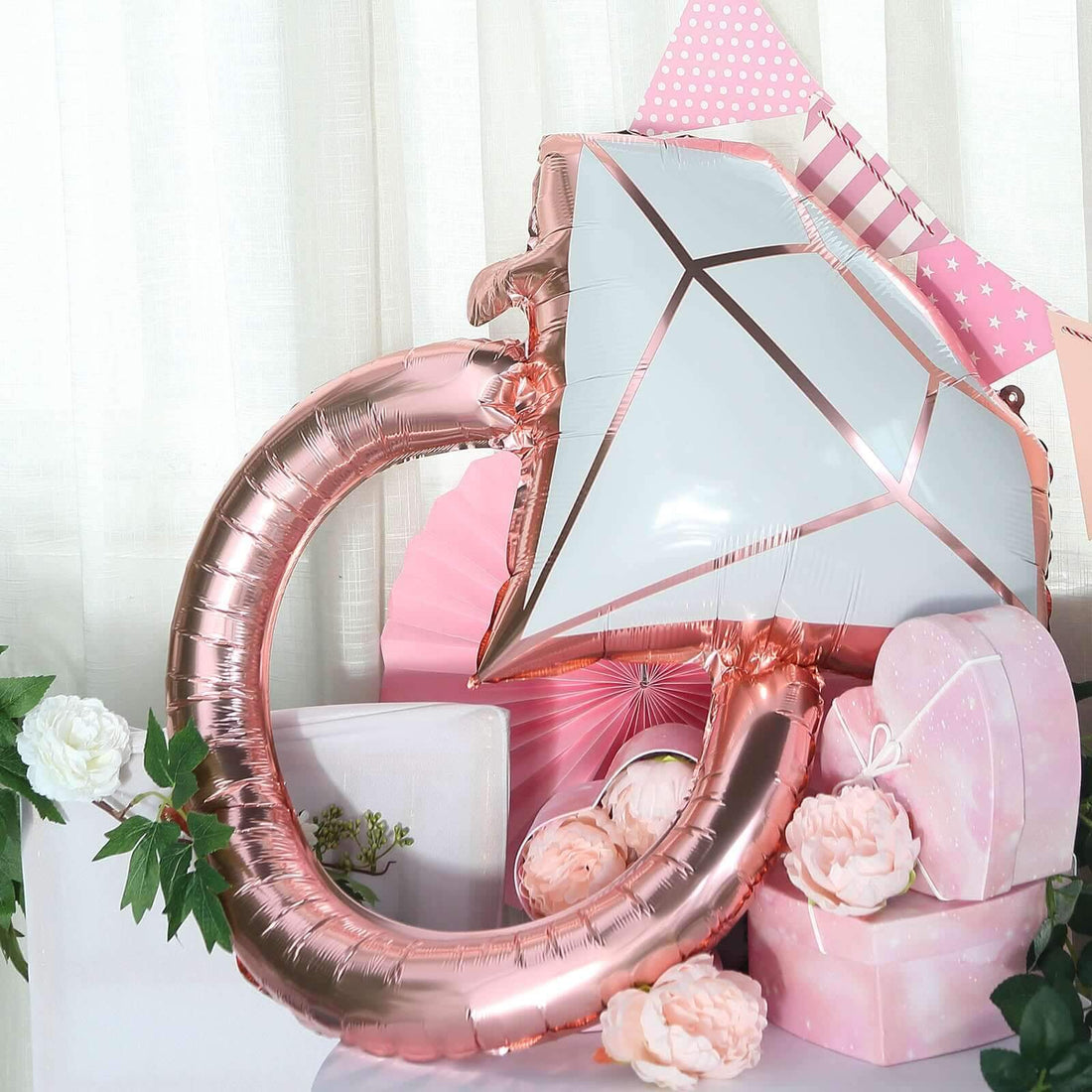 26" Giant Rose Gold White Diamond Ring Balloon | eFavormart