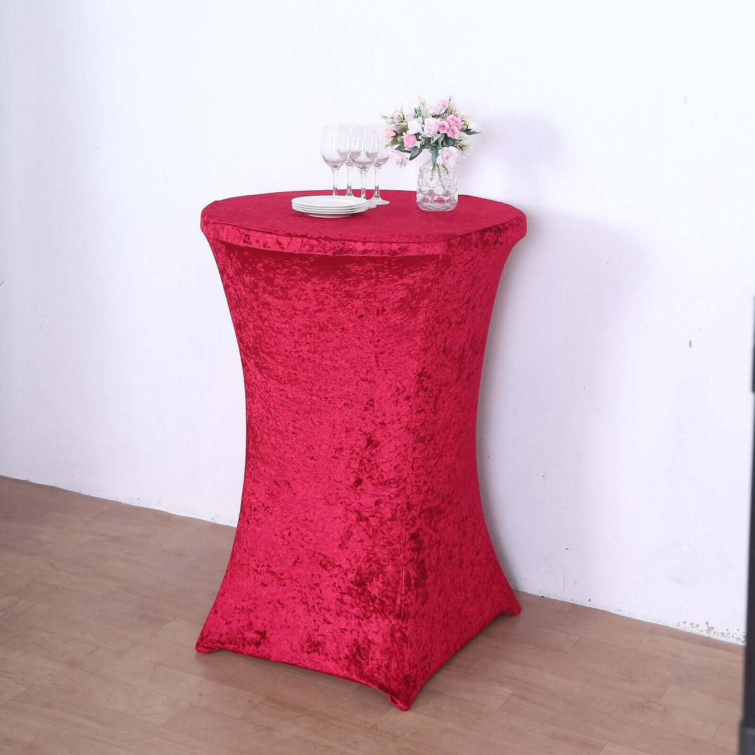 Crushed Velvet Highboy Tablecloth 32" Red | eFavormart