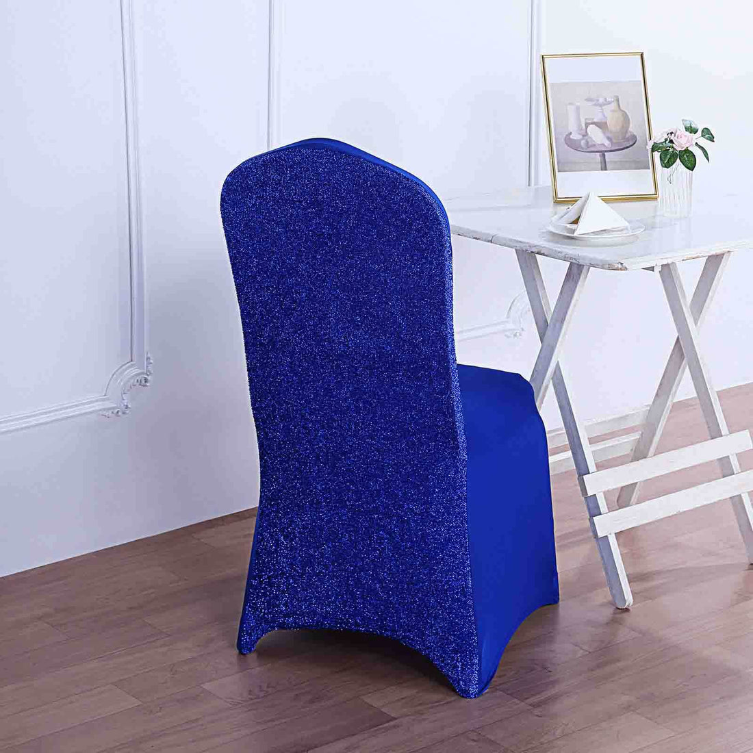 Metallic Spandex Banquet Chair Cover Royal Blue | eFavormart
