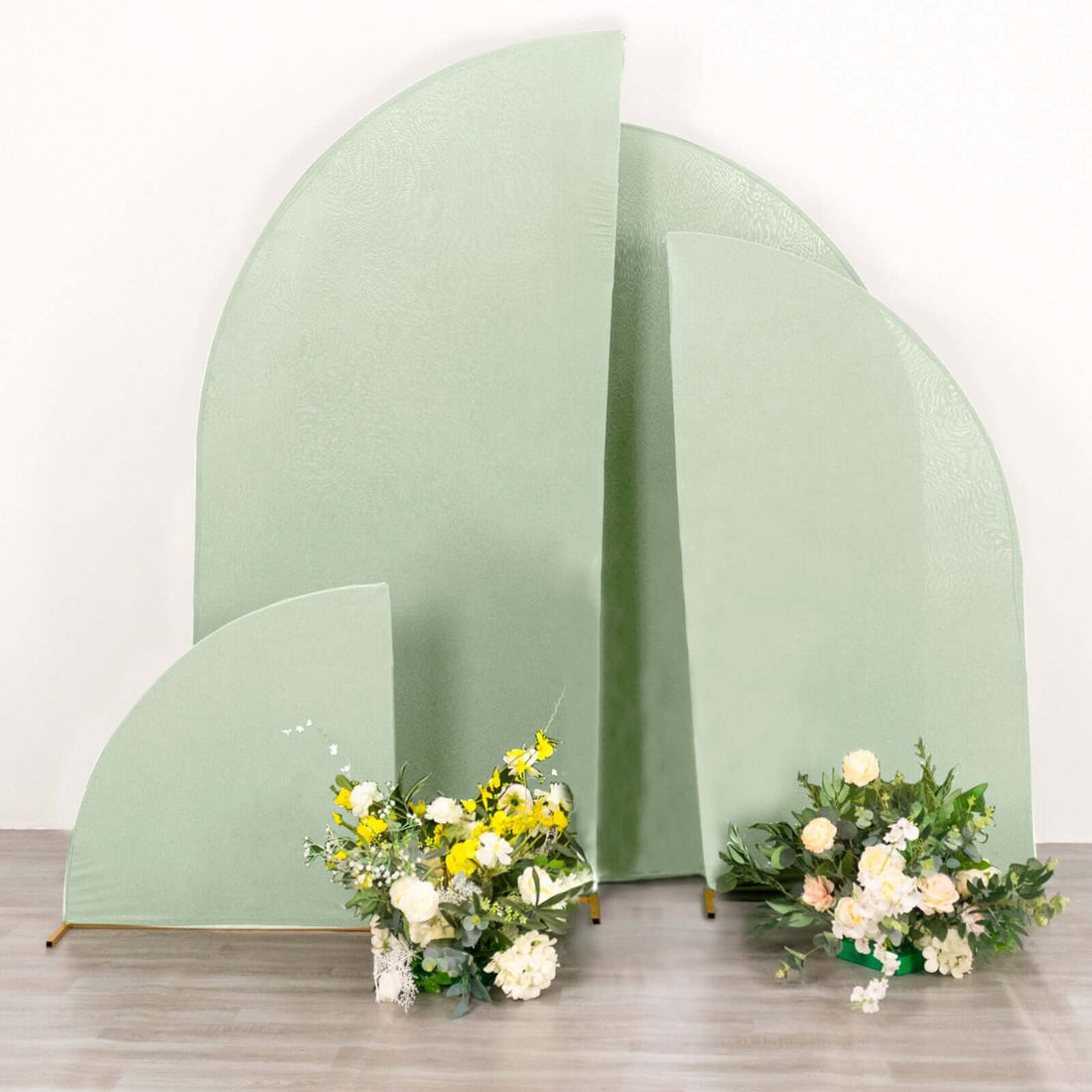 4-Set Matte Sage Green Spandex Wedding Arch Covers | eFavormart