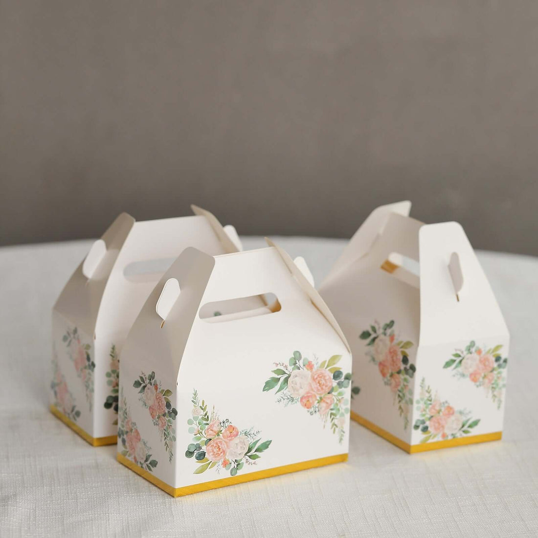 25-Pack White Pink Peony Print Tote Boxes | eFavormart