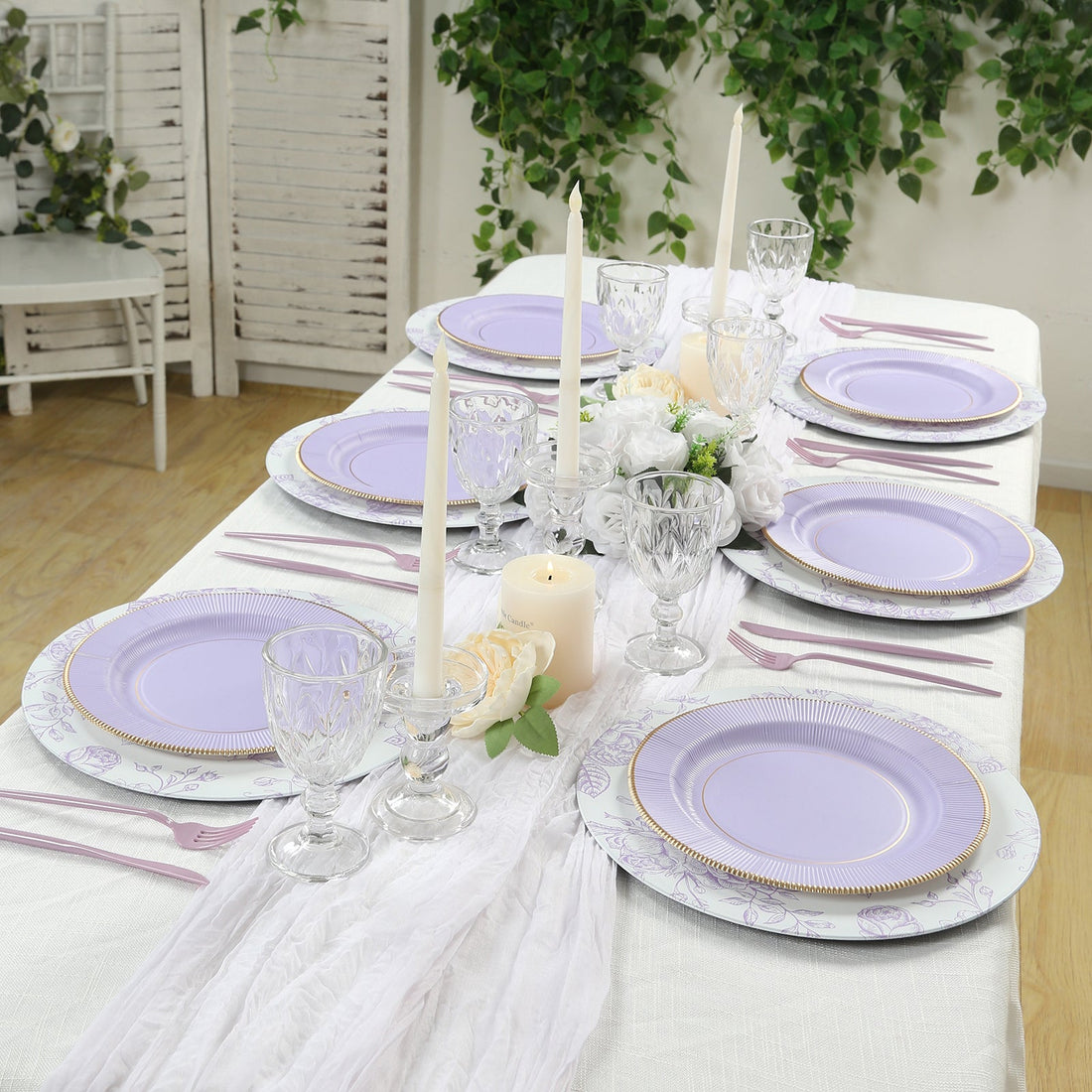 Lavender Sunray 10" Round Paper Plates - 25 Pack | eFavormart