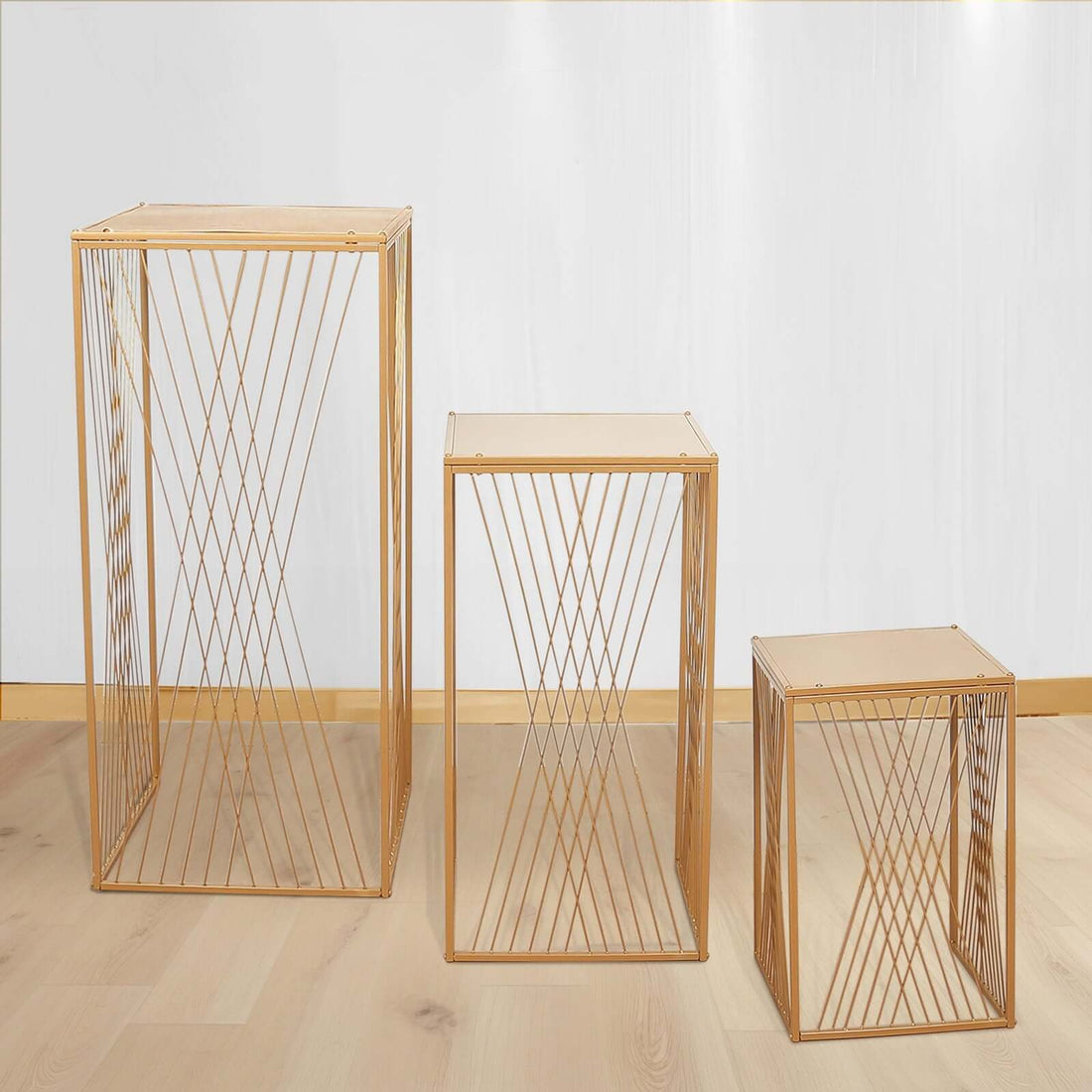 Gold Metal Rectangle Plinth Pedestal Stands | eFavormart