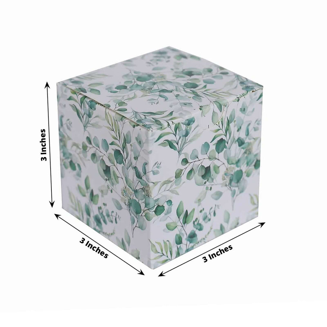 25-Pack White Green Eucalyptus Gift Boxes 3"x3"x3" | eFavormart