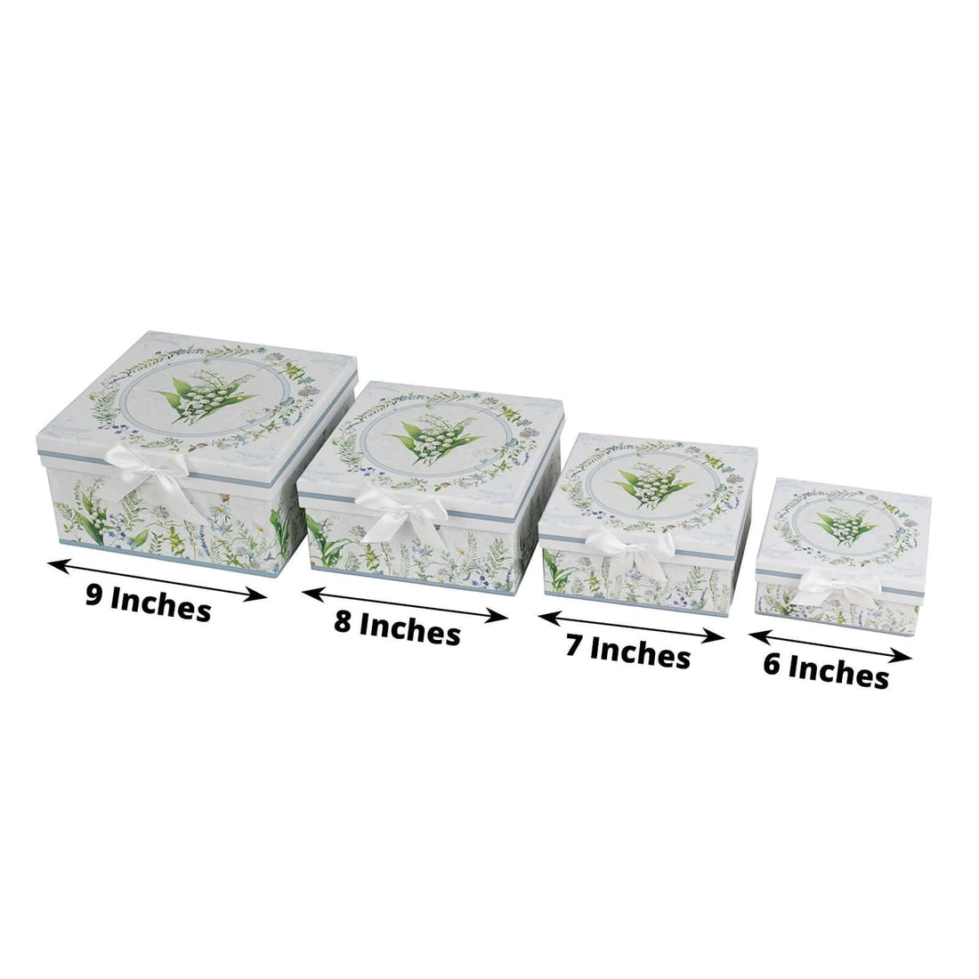 Cardstock Nesting Gift Boxes 6",7",8",9" White Green | eFavormart