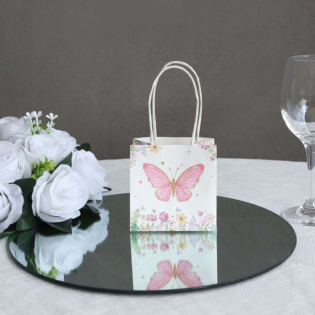 12 Pack Pink Glitter Butterfly Gift Bags | eFavormart