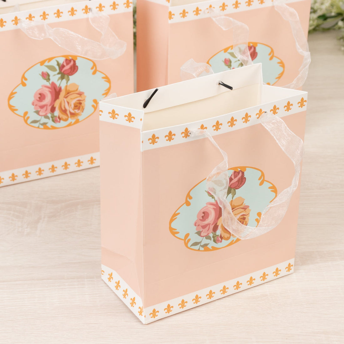 12-Pack Rose Floral Gift Bags Dusty Rose | eFavormart