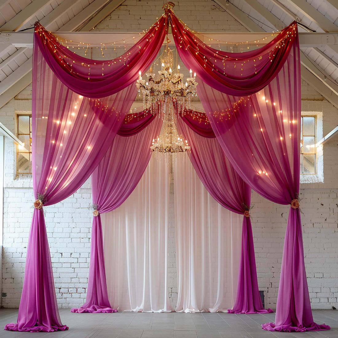 Premium Fuchsia Chiffon Ceiling Drapery | eFavormart