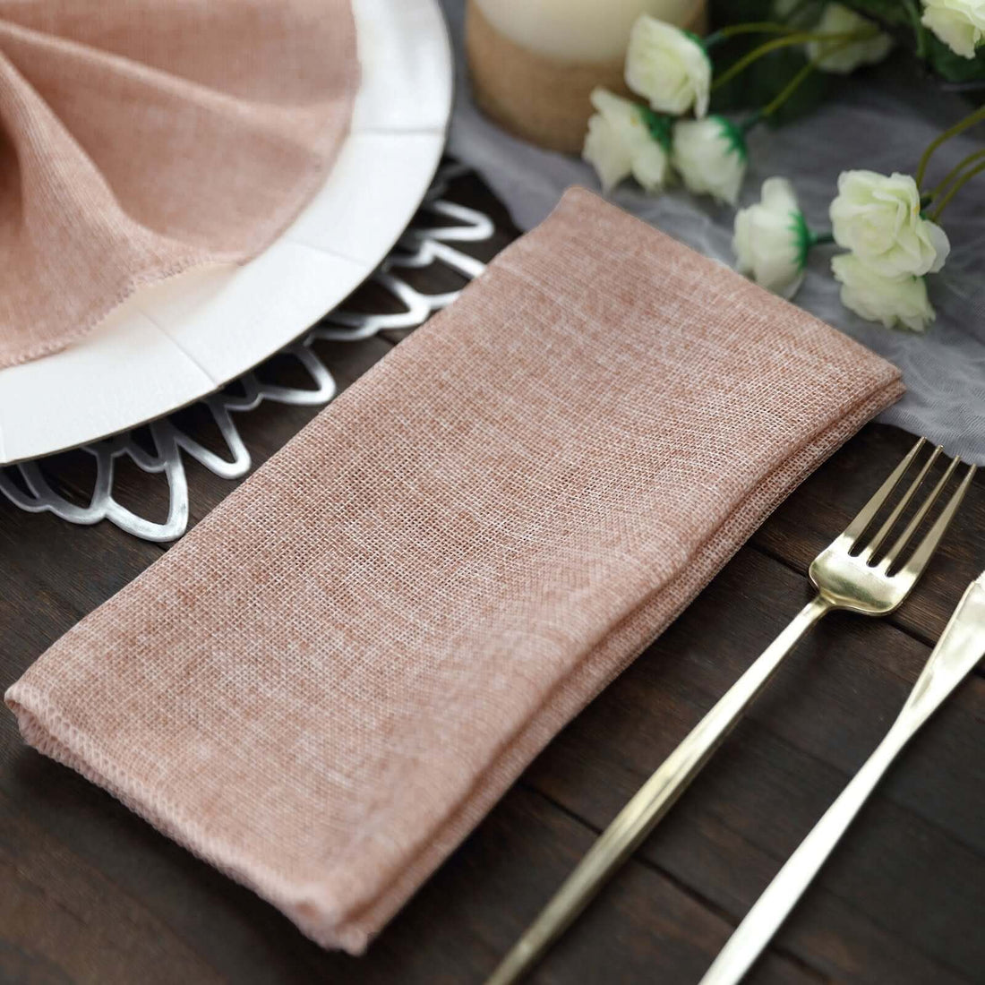 Faux Jute Napkins 19"x19" Dusty Rose | eFavormart
