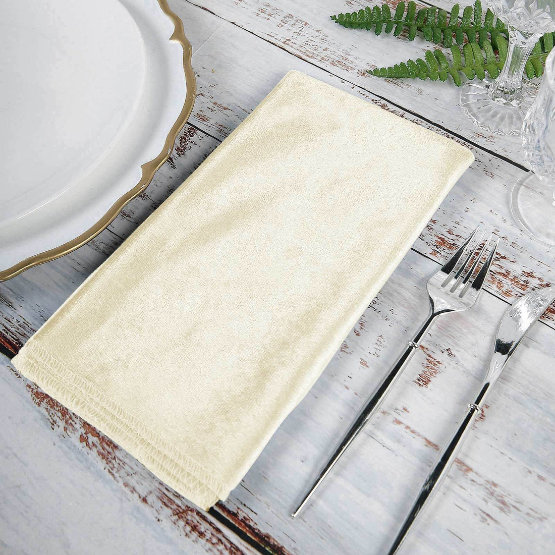 Premium Velvet Napkins 20"x20" Ivory | eFavormart