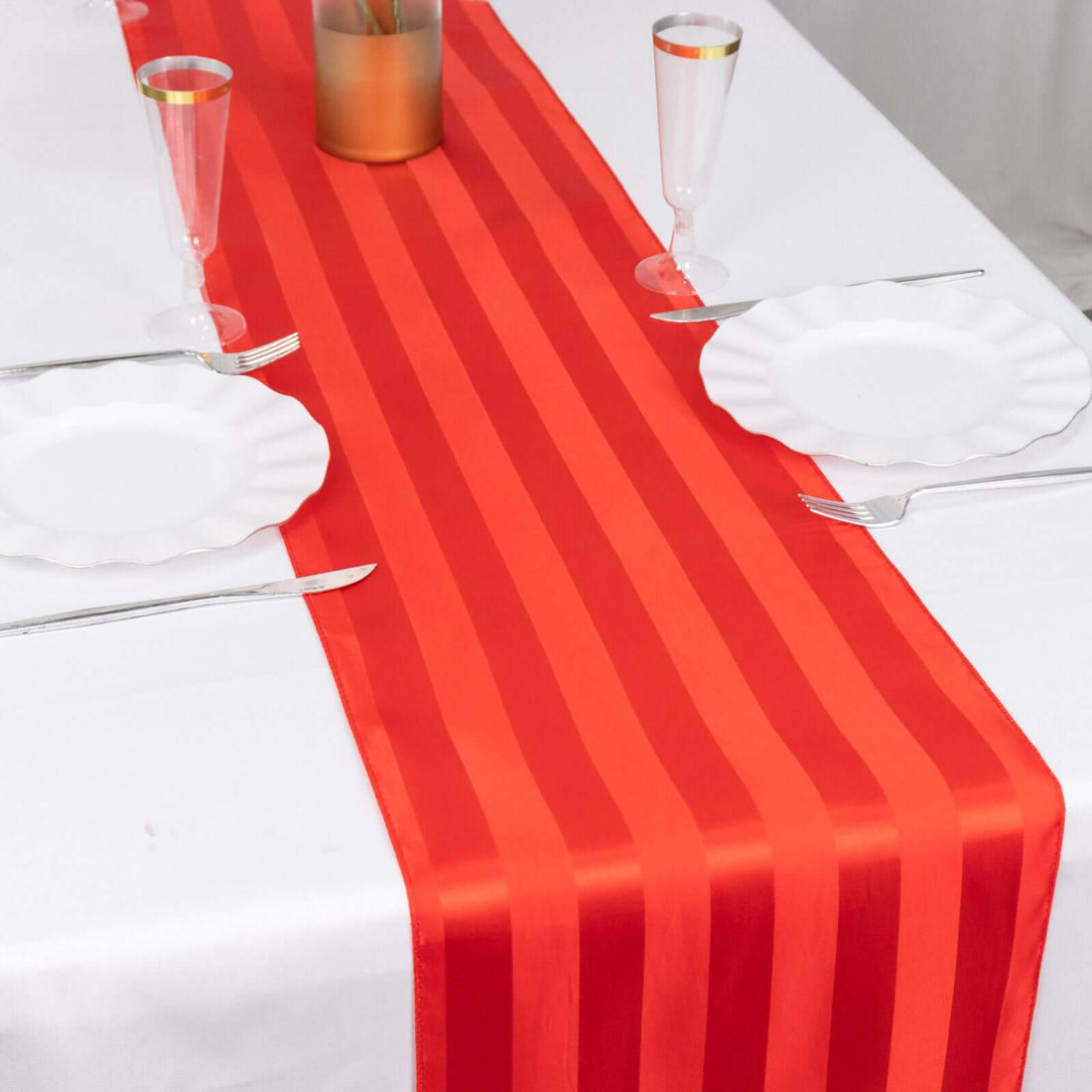 Satin Stripe Table Runner 12"x108" Red | eFavormart