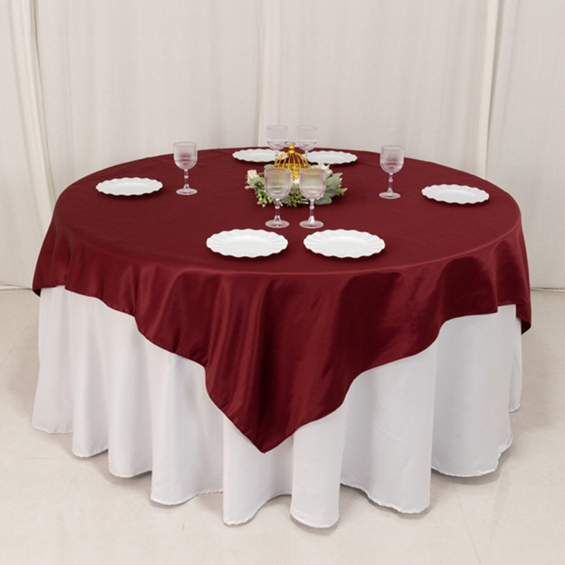 Lamour Satin Overlay 72"x72" Burgundy | eFavormart