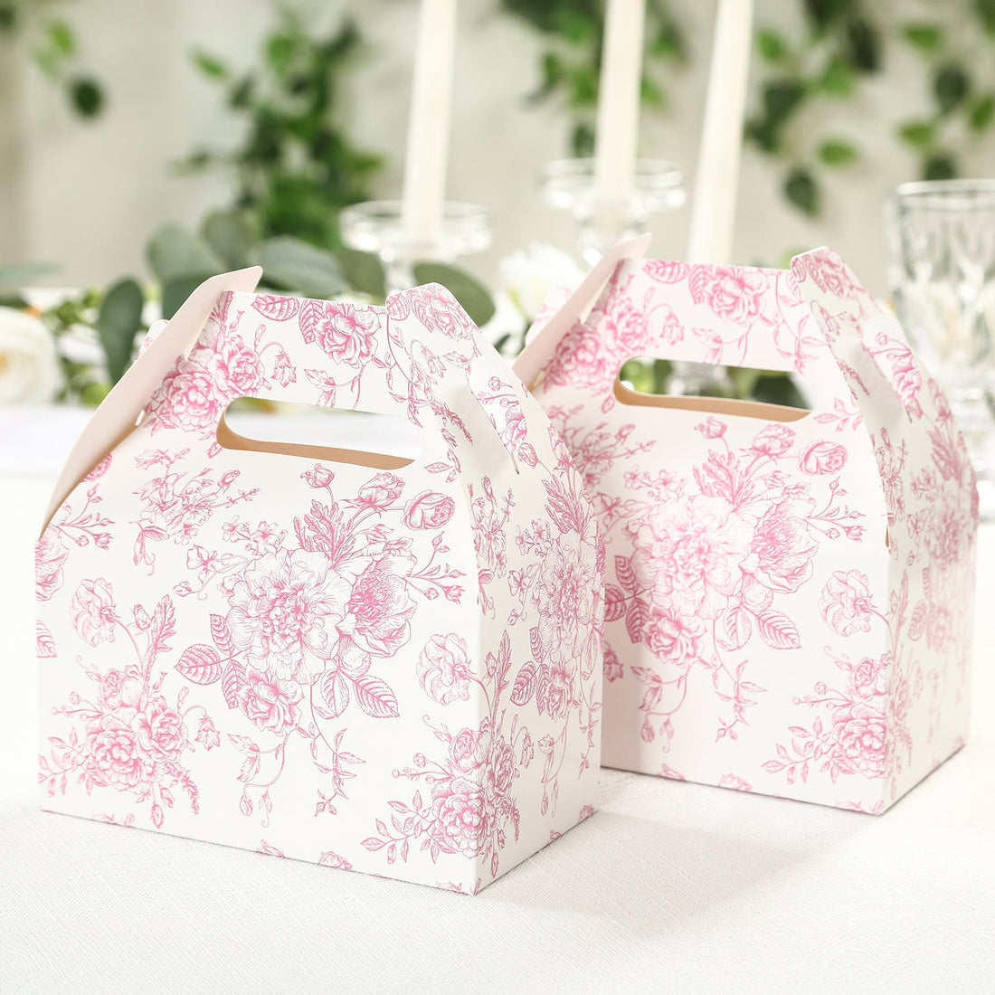 25-Pack White & Pink Gable Favor Boxes | eFavormart