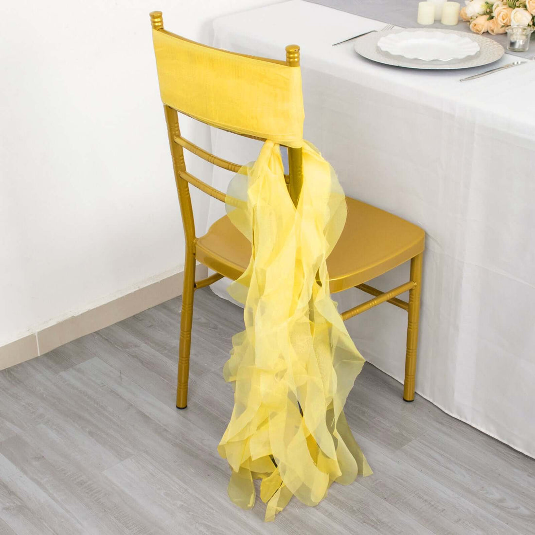 Chiffon Curly Chair Sash Yellow | eFavormart