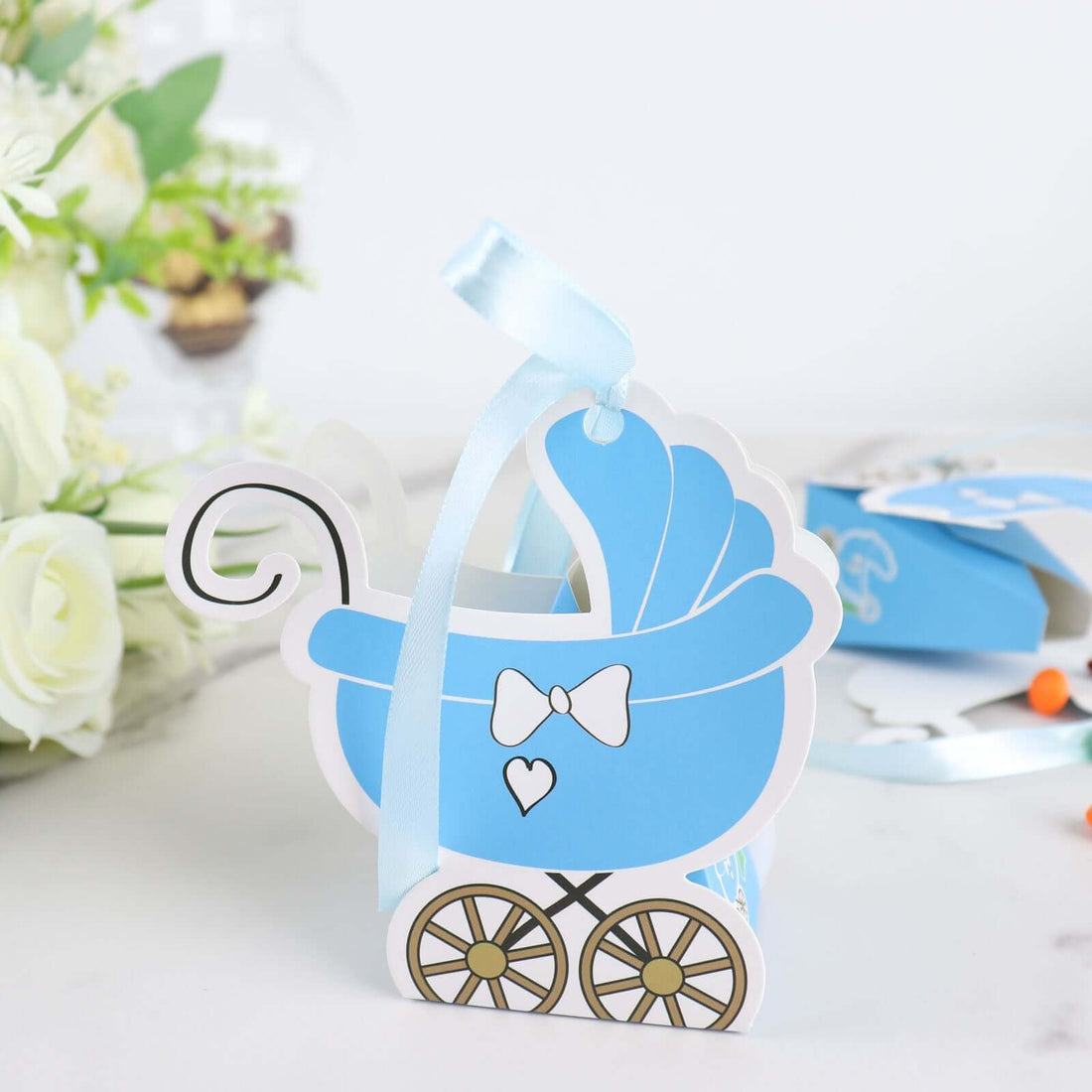 Light Blue Baby Paper Stroller Gift Boxes | eFavormart