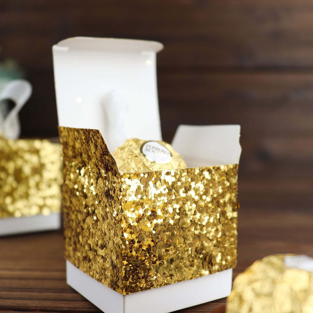 25 Pack Gold Sequin Mini Gift Boxes | eFavormart