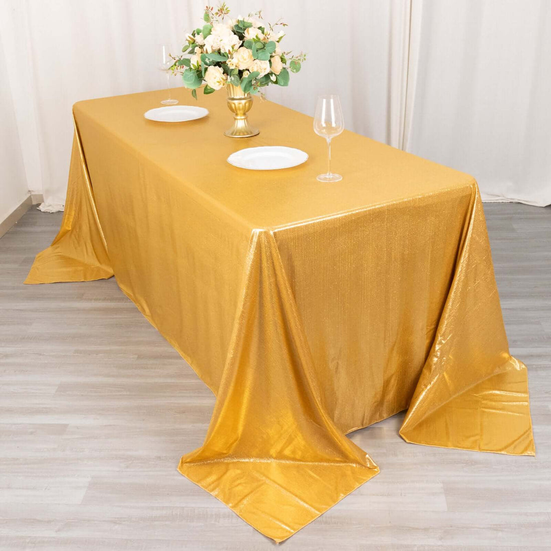 Sequin Dots Tablecloth 90"x132" Gold | eFavormart