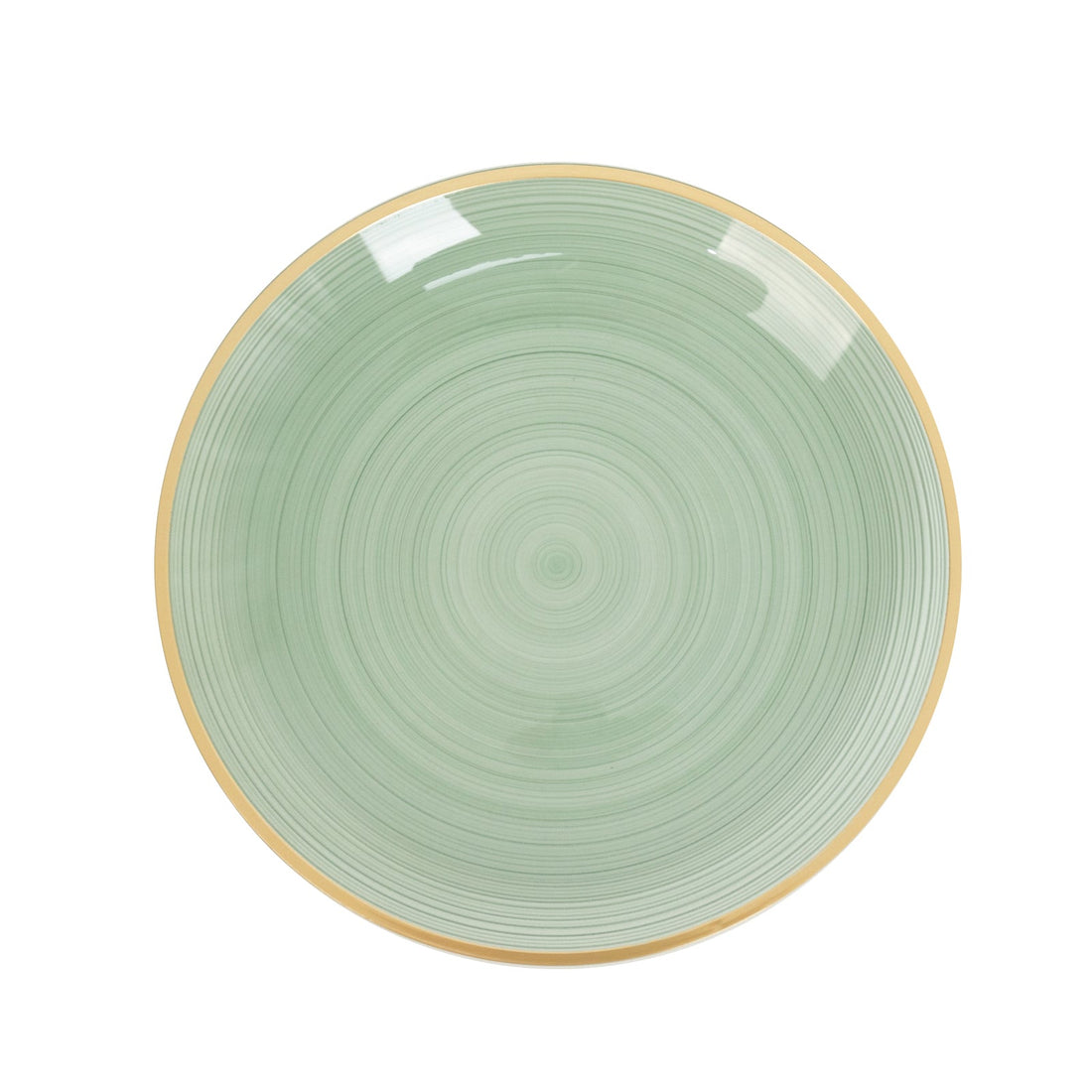 Plastic Plates 7" Round Sage Green w/ Gold Rim | eFavormart
