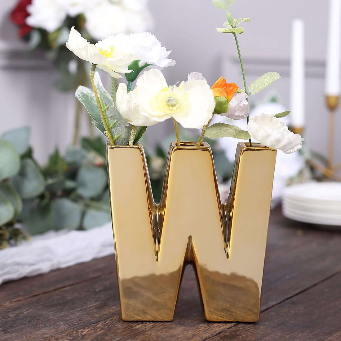 6" Ceramic Vase Letter "W" Gold | eFavormart