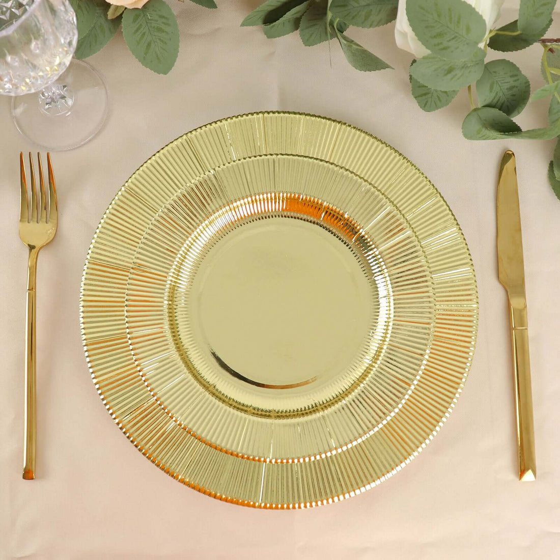 Paper Round Sunray Dinner Plates 10" Metallic Gold | eFavormart