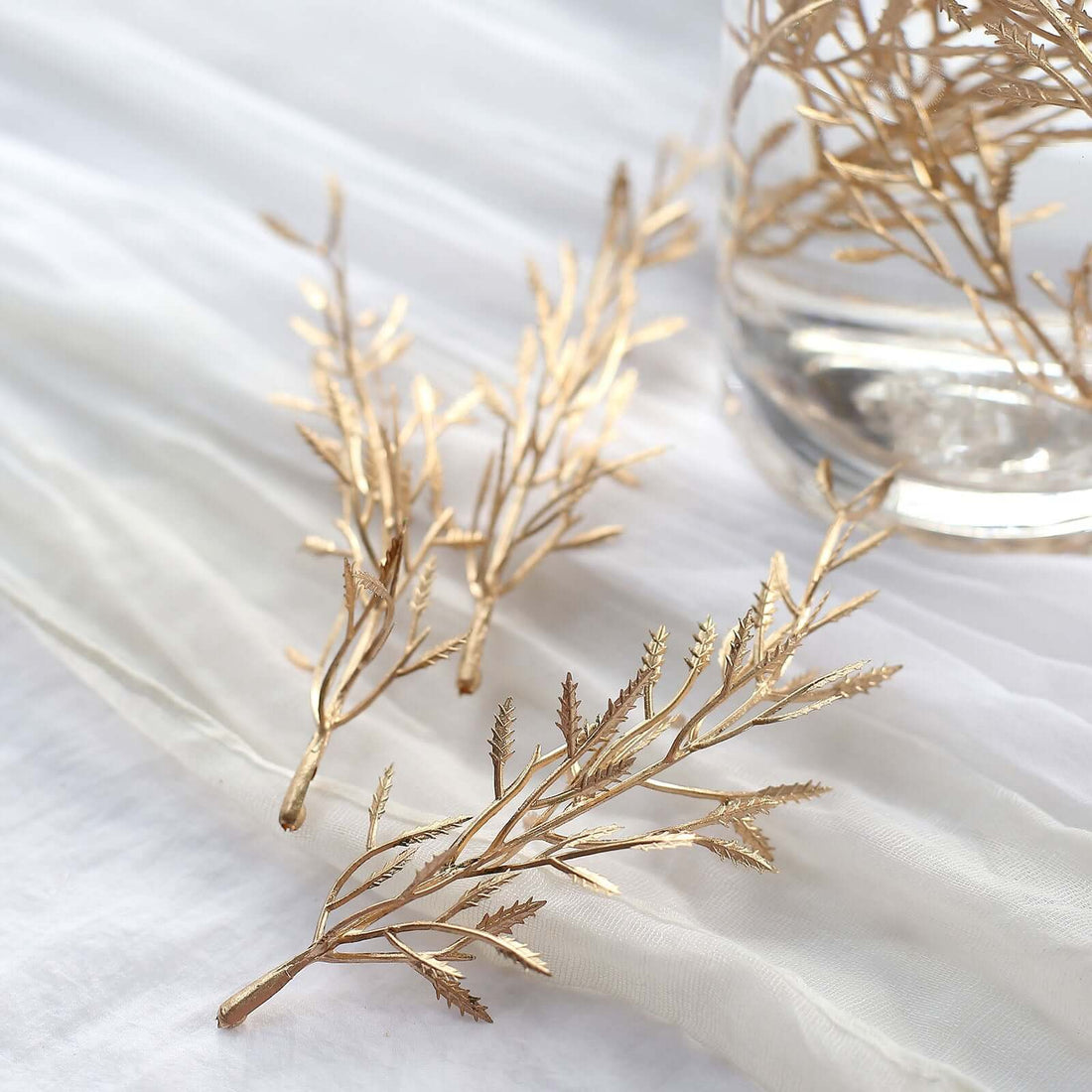 Artificial Fern Leaf Metallic Gold Branch Stems | eFavormart