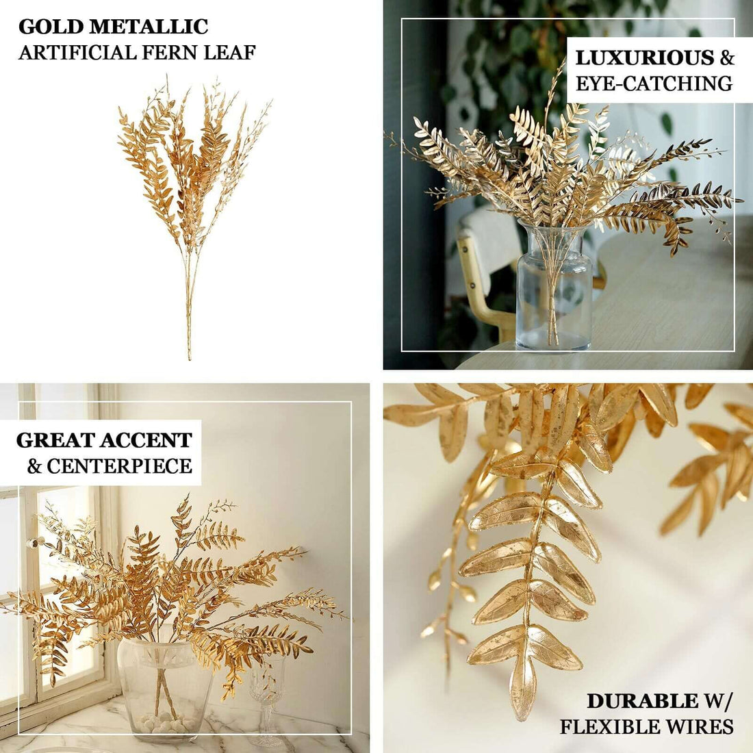 Artificial Metallic Gold Fern Leaf Branches | eFavormart