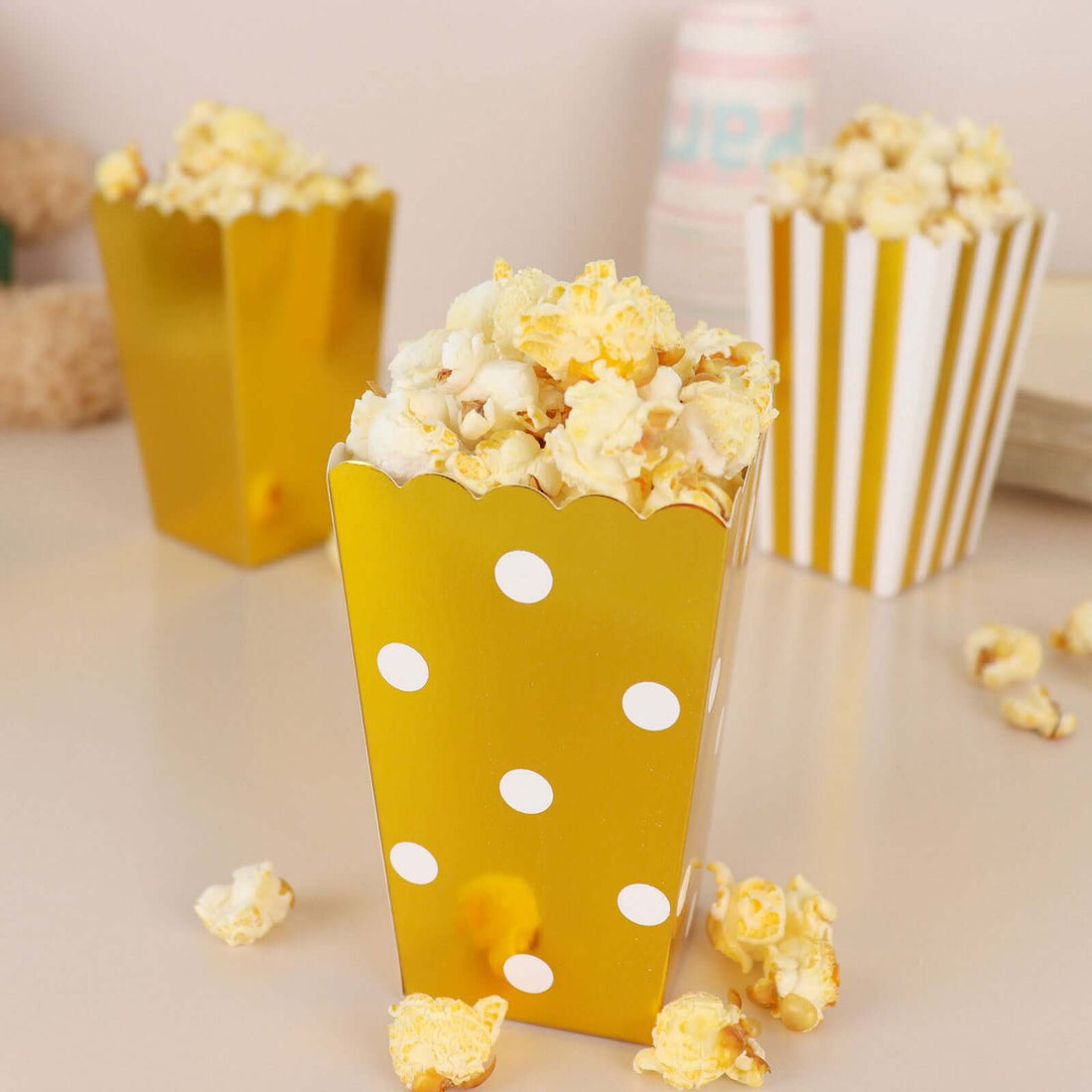 36-Pack White Gold Popcorn Favor Boxes | eFavormart